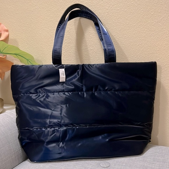 GAP | Bags | New Gap Metallic Puffer Tote Bag In Blue | Poshmark